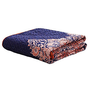 Exclusivo Mezcla Cotton Boho Stripe Quilted Throw Blanket, Reversible Colorful Printed Quilt Blanket, 50X60 Inch, Machine Washable and Dryable