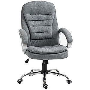 Vinsetto High Back Home Office Chair Executive Computer Chair with Adjustable Height, Upholstered Thick Padding Headrest and Armrest - Grey