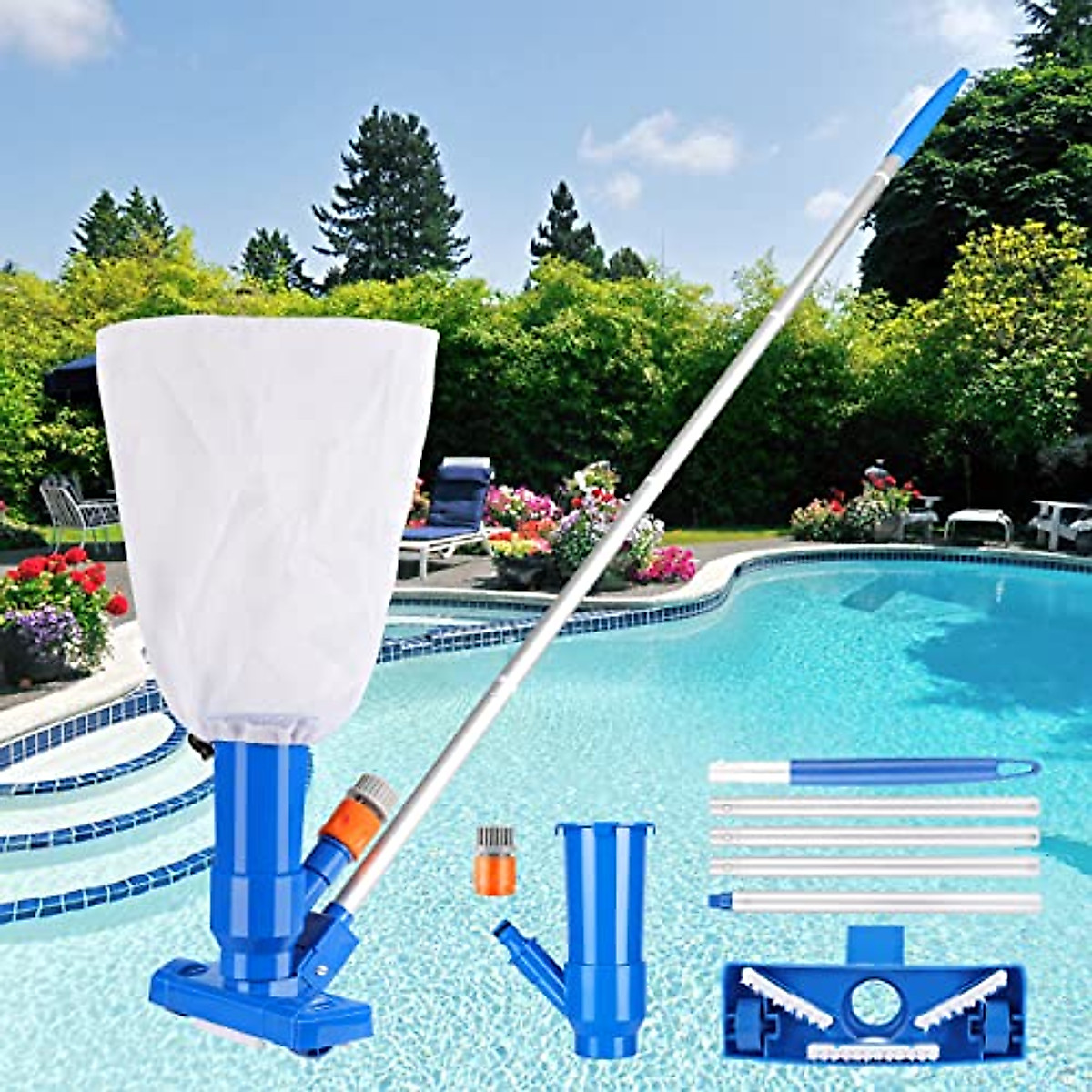 Bearbro Portable Swimming Pool Vacuum Jet Underwater Cleaner with 5-Section Pole Handheld Pool Leaf Vacuum Suction Head for Above Ground Pool Spa Pond Fountain and Hot Tub
