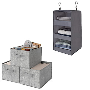 GRANNY SAYS Bundle of 3-Pack Rectangle Storage Bins & 1-Pack Hanging Closet Organizer