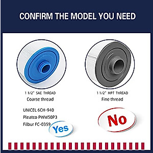 Mamokin Replaces 6CH-940 Spa Filter，Unicel 6CH-940，Filbur FC-0359, 817-0050, 25252, 03FIL1400,PWW50P3(NOT PWW50P4), (1 1/2" Coarse Thread), Waterway Front Access Skimmer, SAE Thread Filter 2 Pack