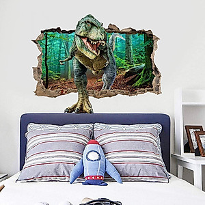 Supzone Dinosaur Wall Stickers Broken 3D Decorative Wall Decals Removable Boys Bedroom Baby Nursery Childrens Wall Decor