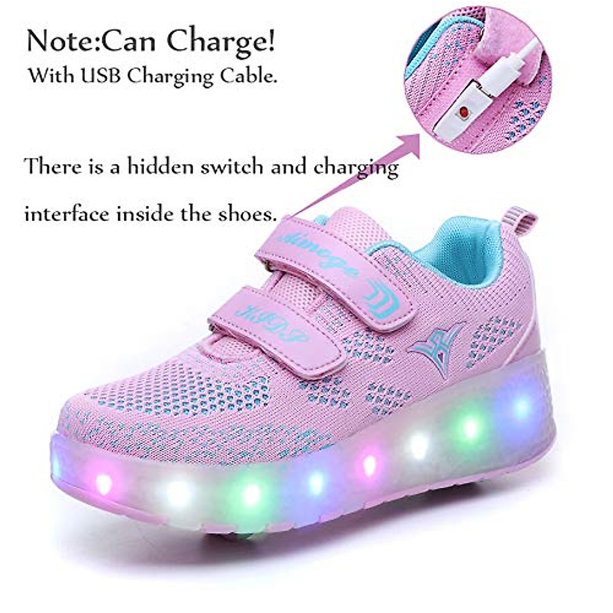 Nsasy Roller Shoes USB Charge Girls Boys Sneakers with Wheels LED Roller Skates Shoes