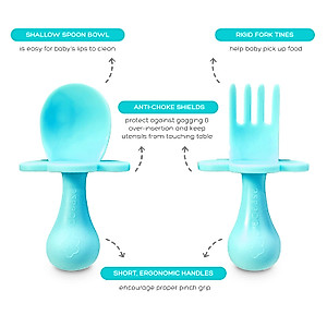 Grabease Silicone Baby Feeding Set - Essential Baby Feeding Supplies for Portion Control and Baby-Led Weaning - Suction Bottoms 4 Piece Set, BPA and Phthalates-Free, Teal