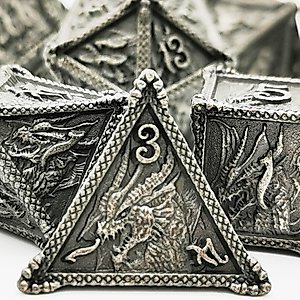 HAOMEJA Dice DND Metal Dragon Set Dice 7 Role Playing Dice D&D Solid Dice Dungeons and Dragons (Antique Iron)