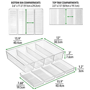mDesign Plastic Kitchen Drawer Organizer Tray Set - Horizontal Storage Bin for Organizing Cutlery, Flatware, Silverware, Utensil, and Appliances - Ligne Collection - Clear