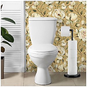 HAOKHOME Vintage Roses Floral Peel and Stick Wallpaper Peonies Removable Yellow/Beige/Olive Vinyl Self Adhesive Mural 17.7in x 9.8ft