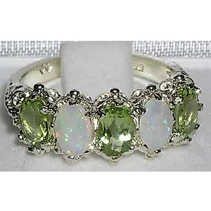 LetsBuyGold 925 Sterling Silver Real Genuine Peridot and Opal Womens Anniversary Ring - Size 8