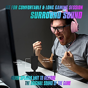 MIDOLA Gaming Wired AUX 3.5mm Cat Ear Headphone Over Ear LED Light Fit Adult & Kids Girl Boy Foldable Stereo Headset Earmuffs with Mic for PC PS4 Game Cellphone Laptop Pad Pink