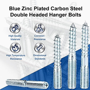 MroMax 8Pcs M10x100mm Double Headed Hanger Bolts, 3.94 inch Length Self Tapping Screw, Extra Long, Zinc Plated Carbon Steel Machine Screws for Wood Joint Furniture Legs