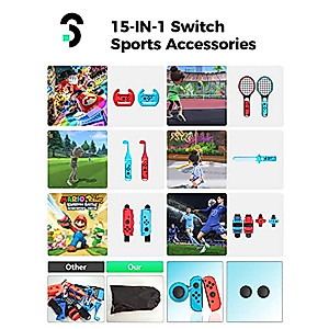 2023 Switch Sports Accessories Bundle - 15 in 1 Family Accessories Kit for Nintendo Switch Sports Games:Tennis Rackets,Sword Grips,Golf Clubs,Storage Bag and More,Christmas,Birthdays, Children's Day Gift Set.