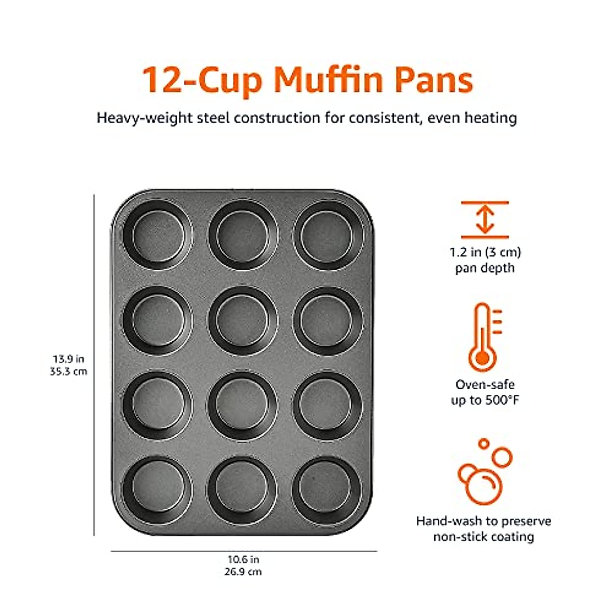 Amazon Basics Nonstick Muffin Baking Pan, 12 Cups - Set of 2