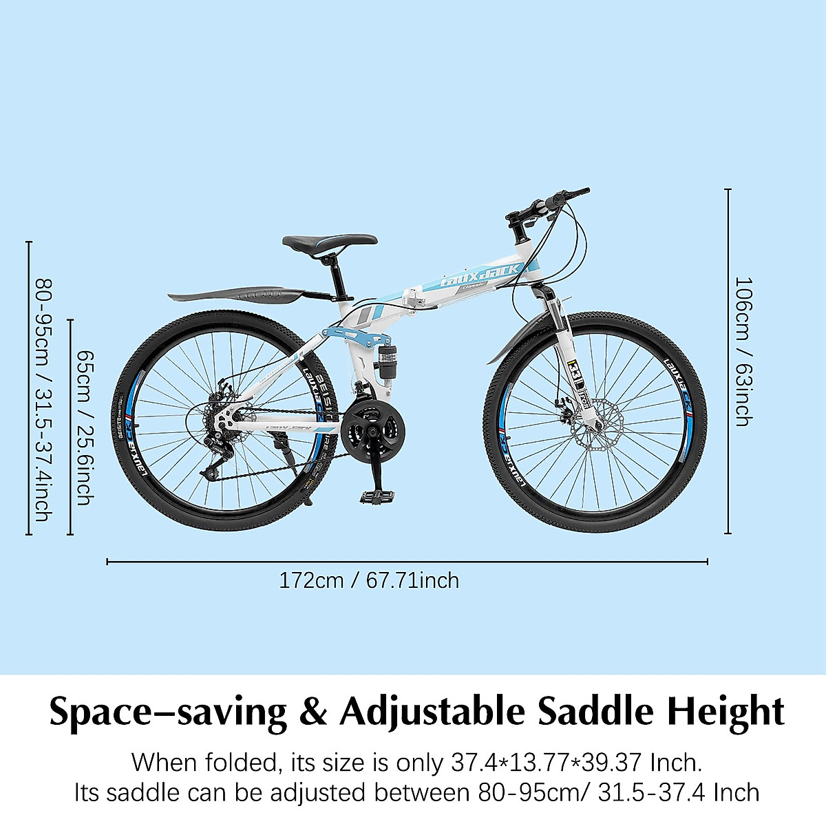 YIYIBYUS 26 inch Foldable Mountain Bike 21 Speed Full Suspension Folding Bicycles with High-Carbon Steel,Double Disc Brake Outroad MTB Bicycles for Adults Men Women