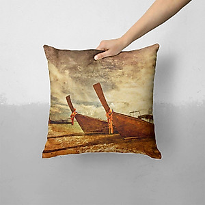 iiRov Vintage Boats Beach Scene - Custom Decorative Home Decor Indoor or Outdoor Throw Pillow Cover Plus Cushion Set for Sofa, Bed or Couch (Pillow CASE Cover Plus Cushion)