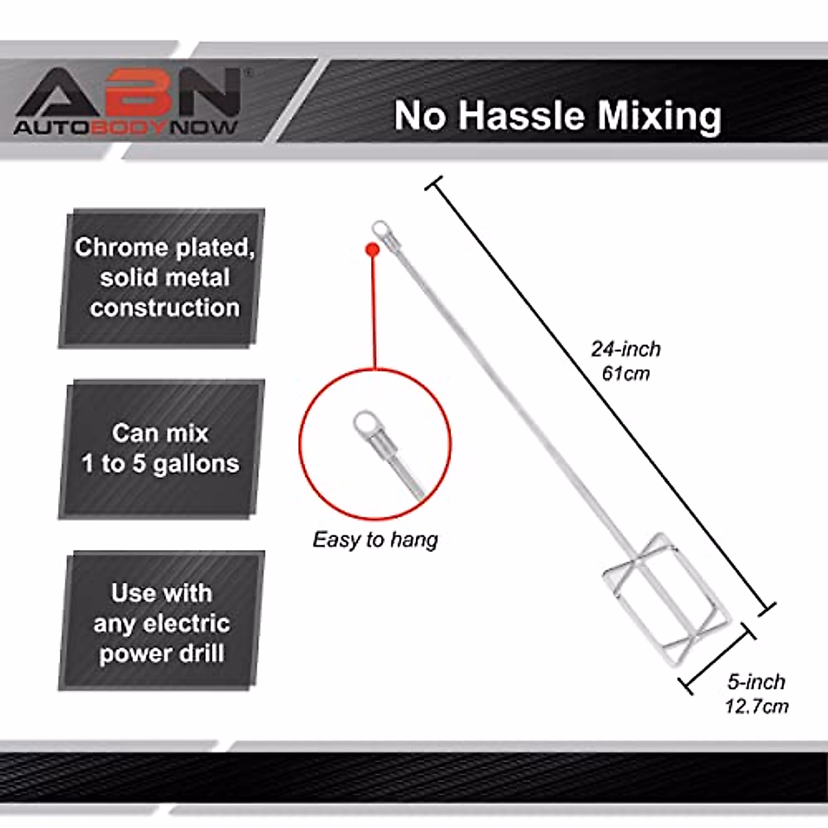 ABN Power Drill Mixer Attachment - Paint, Cement, Grout, Thinset Material Bucket Mixer 5in x 24in