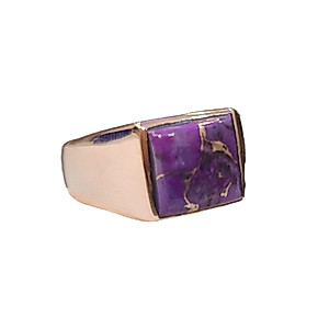 Purple Copper Turquoise Ring, Signet Stone Ring, 925 Solid Sterling Silver Ring, Men Women Ring, Turquoise Gemstone, Handmade Jewelry, Promise Ring for Partner (In Copper, 12)
