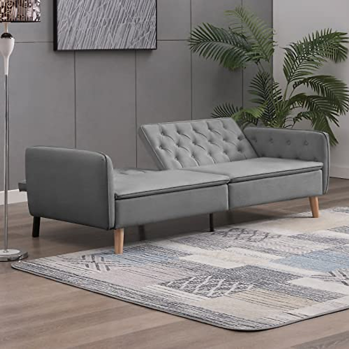 ZAFLY Couch Bed, 76.8'' Loveseat Bed Couches for Living Room, Futon Sofa Deep Seat Beds with Soft Ice and Snow Velvet Sturdy Sleeper Small Space, Bedroom, Apartment, Dorm Light Grey