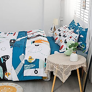 Yasida 7 Piece Airplane Comforter Set for Boys and Girls, Comforters Queen Size Bed in a Bag, Microfiber Kids Bedding for All Season (1 Comforter,1 Flat Sheet,1 Fitted Sheet,4 Pillowcases)