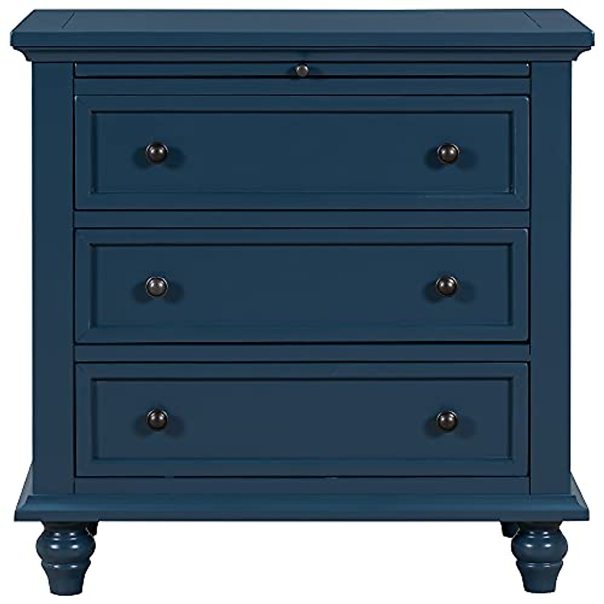 Knocbel 3-Drawer Nightstand with Pull-Out Tray, Wooden Bedside Night Stand Sofa Side End Table with Legs, 110lbs Weight Capacity, 28.1" H x 28" W x 16.9" D (Blue)