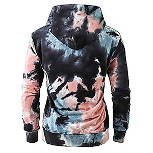 KLIEGOU Mens Tie-Dye Pullover Hooded Sweatshirt (288 Pink/Green L)