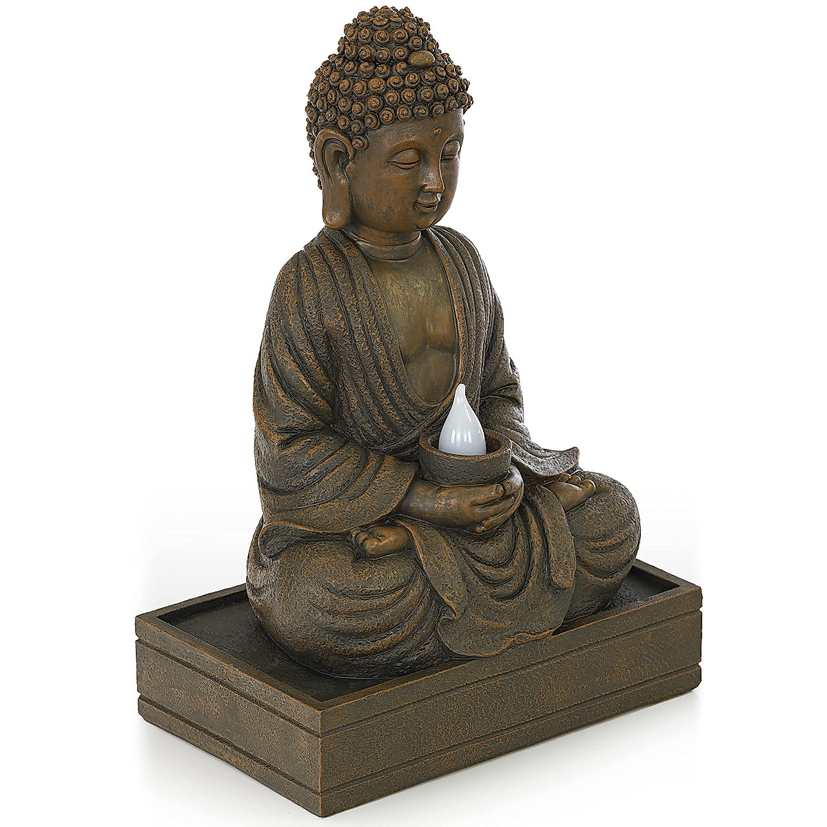 VP Home Tranquil Pagoda & Glowing Serenity Meditative Buddha Solar Powered Flickering LED Outdoor Decor Garden Light