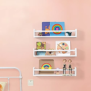 AZSKY White Floating Bookshelf 24 Inches of 3 Nursery Bookshelves Wall Mounted Floating Shelf for Kids Room Cosmetic Storage Shelves Bathroom Storage Shelves Display Shelf Toy Storage Shelves