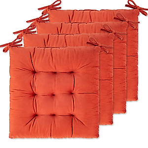 WONDER MIRACLE 4 Pack Seat Cushion/Chair Cushion Pads for Dining Chairs, Office Chair, Floor, Machine Wash & Dryer Friendly (Flannel 16"×16", Carrot)