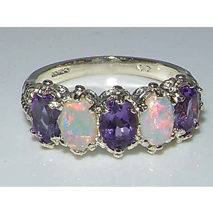 LetsBuyGold 925 Sterling Silver Real Genuine Amethyst and Opal Womens Promise Ring - Size 9