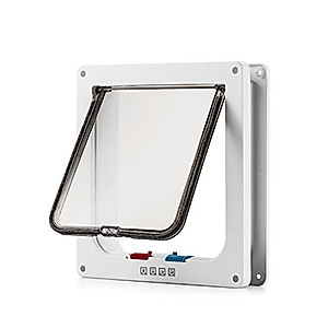 Depets Medium Cat Flap Door with 4 Way Lock (Outer Size 7.5" x 7.8"), Magnetic Pet Door Kit White, Weather-Resistant Cat Door for Cats & Doggy