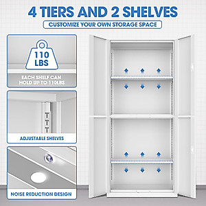 DNA MOTORING Metal Storage Cabinet, 71'' Locking Cabinet with 4 Doors and 2 Adjustable Shelves, Metal Cabinet Heavy Duty Utility Cabinet for Garage,Office,Home,Gym, White, TOOLS-00634-WH-WH