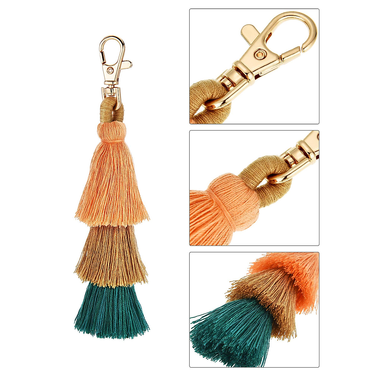 Tatuo 6 Pieces Hand Made Colorful Bohemian Tassel Charm Keychain Handbags Bag Pendant Key Ring Pom Tassels Key Chain（Color Set 1）