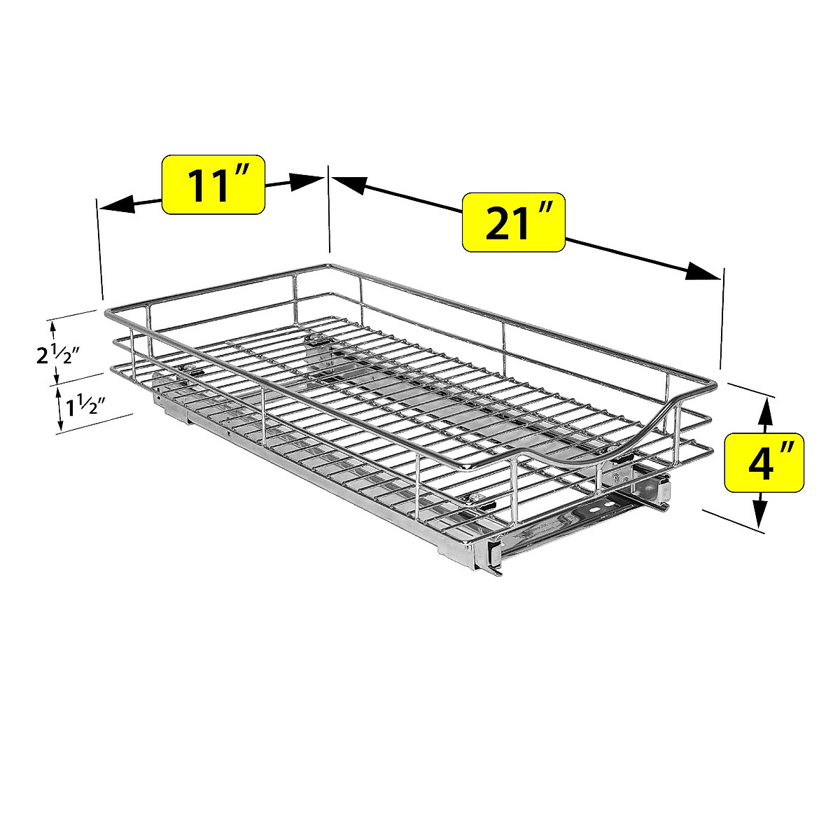LYNK PROFESSIONAL® Pull Out Cabinet Organizer, 11" x 21" Slide Out Drawers for Kitchen Cabinets - Sliding Pull-Out Pantry Shelves – Home Shelf Organizers - Lifetime Ltd. Warranty, Chrome