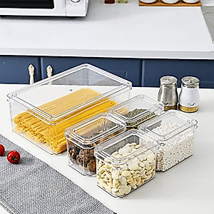Set of 5 Fridge Organizer Bins Plastic Freezer Refrigerator Pantry Organizer Food Storage Box Container for Cabinet, Countertops, Cupboard, Kitchen Pantry Organization and Storage