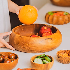 Rainforest Bowls 11" Rounded Javanese Teak Wood Salad Serving Bowl- Perfect for Everyday Use, Hot & Cold Friendly, Ultra-Durable- Exclusive Luxury Custom Design Handcrafted by Indonesian Artisans