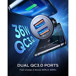 Fast Car Charger Adapter, 36W Super Mini AINOPE USB Car Charger Fast Charging [with 3.3ft USB C Cable] Dual QC3.0 All Metal Phone Charger Car Compatible with S21/S20/S10/S9, iPhone 13/12/11 pro/X/8