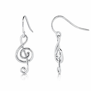 BERRICLE Sterling Silver Treble Clef Music Note Fashion Fish Hook Dangle Drop Earrings for Women, Rhodium Plated