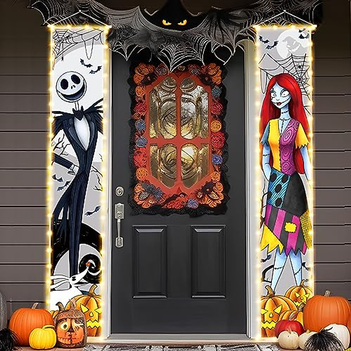 Jack Sally Lighted Banners Porch Signs Halloween Decor Christmas Nightmare Banner Halloween Decorations Outdoor Party Banner
