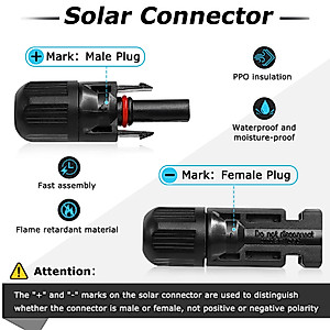 Beendou Solar Panel Cable - 20FT Red & 20FT Black Solar Panel Wire,10 AWG Solar Wire with Female and Male Connector,Solar Wire for Boat Marine/RV Solar Panels/Outdoor,20FT Solar Panel Wiring