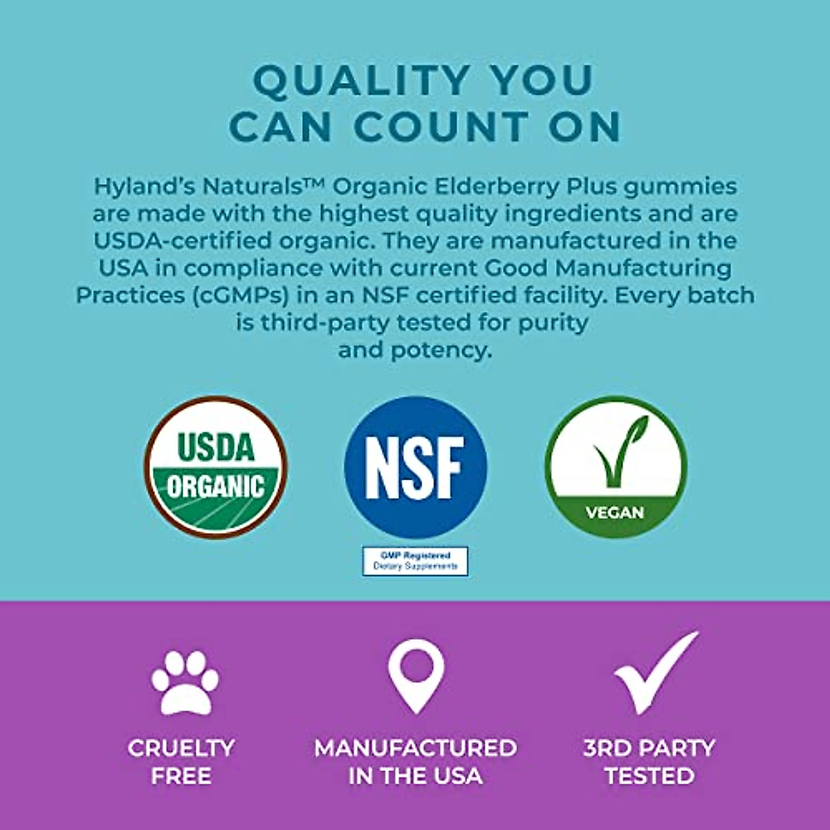 Hyland's Naturals Organic Elderberry Plus Gummies, Organic Black Elderberry with ZINC and Vitamin C, Immune Support Supplement for Adults, 60 Vegan Gummies (30 Days)