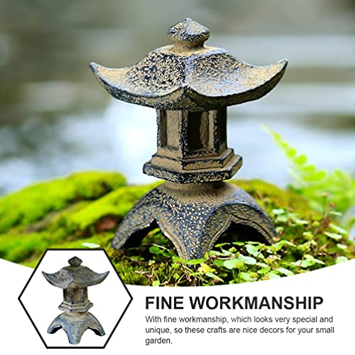 GANAZONO Bonsai Pagoda Miniature Pagoda Figurines Garden Resin Pagoda Lantern Statue Chinese Miniature Hexagon Zen Asian Bonsai Micro Landscape Decoration Miniature Ornaments