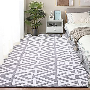 Ompaa Ultra Soft Shaggy Rugs Memory Foam Bedroom Carpet, Grey 4 x 6 Feet, Plush Geometric Textured Area Rugs for Living Room Couch Dorm Bedside Kids Girls Teens Room Nursery Decor Floor Mat