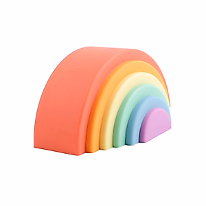 BLUE GINKGO Silicone Rainbow Stacker - Montessori Rainbow Nesting Puzzle | Kids and Toddler Stacking Toy | Stacking Rainbow Puzzle, Sensory Rainbow Toys - 6 Layers (Matte