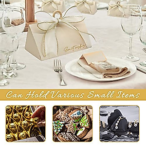 GLGHMH Wedding Candy Boxes, Beige Wedding Favor Boxes Chocolate Treat Gift Boxes,with Wooden Beads and Ribbon,for Wedding Bridal Shower Baptism Baby Shower Birthday Party Decoration Supplies(20pcs,S)