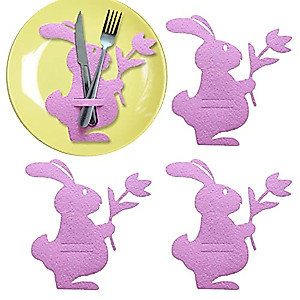Rabbit Cutlery Bag - 4 Pcs Easter Bunny Felt Tableware Holders - Kitchen Utensil and Flatware Organizers Supplies Easter Cutlery Holders for Party Dinner