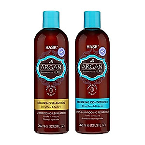 HASK ARGAN OIL Repairing Shampoo + Conditioner Set for All Hair Types, Color Safe, Gluten-Free, Sulfate-Free, Paraben-Free, Cruelty-Free - 1 Shampoo and 1 Conditioner