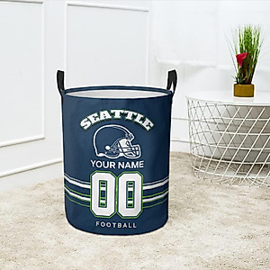 Laundry Hamper Merchandise for Football Accessories, Personalized Game Day Laundry Basket Keepsake with Name Number, Storage Basket for Bathroom Living Room, Gifts for Men Woman Fans Famliy