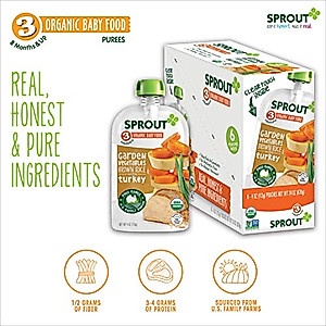 Sprout Organic Baby Food, Stage 3 Pouches, Garden Vegetables with Free-Range Turkey, 4 Oz Purees (Pack of 6)