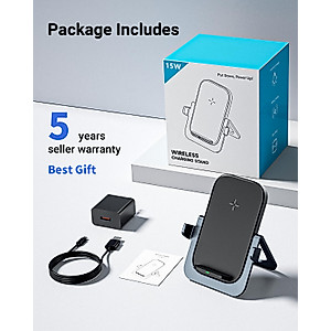 KPON Wireless Charging Stand,15W Fast Wireless Phone Charger for Thick Cases,Compatible with iPhone 15 14 13 12 11Pro Max/XR/XS Max/XS/X/8/8Plus Galaxy S22/S21/S9/S8(with QC Adapter)