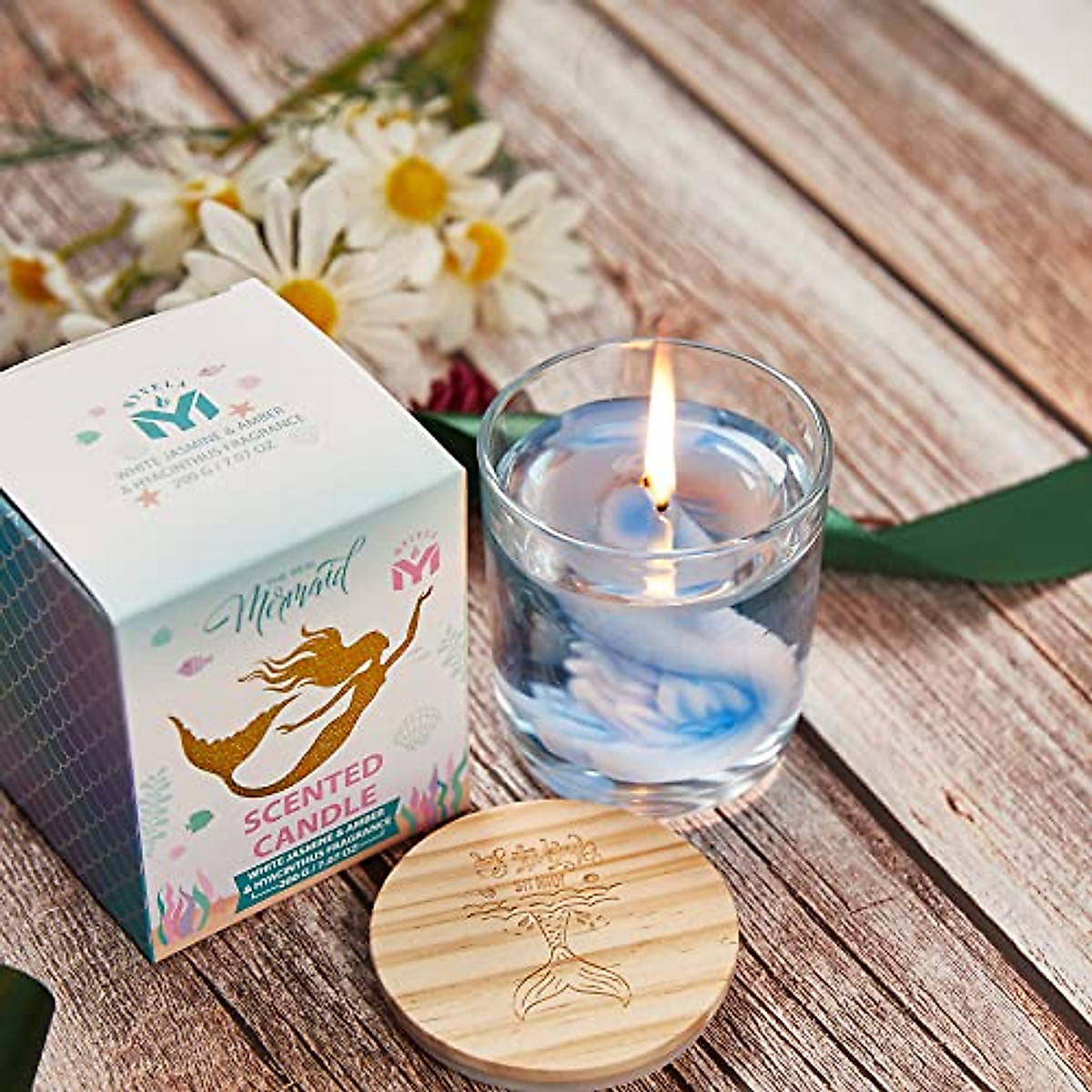 Scented Candle,Gift for Women,Natural no Toxic Jelly Gel Organic Jasmine Scented Candle,Amber and Soy Wax Mermaid Jar Candle for The Family for Decoration,Birthday Gift Idea,7.07 oz