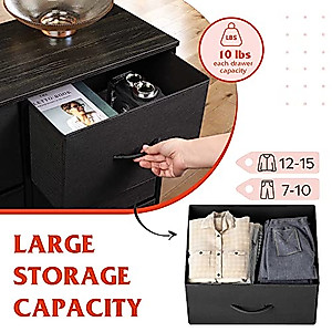 WLIVE 10-Drawer Dresser, Fabric Storage Tower for Bedroom, Hallway, Nursery, Closets, Tall Chest Organizer Unit with Textured Print Bins, Steel Frame, Wood Top, Easy Pull Handle, Charcoal Black